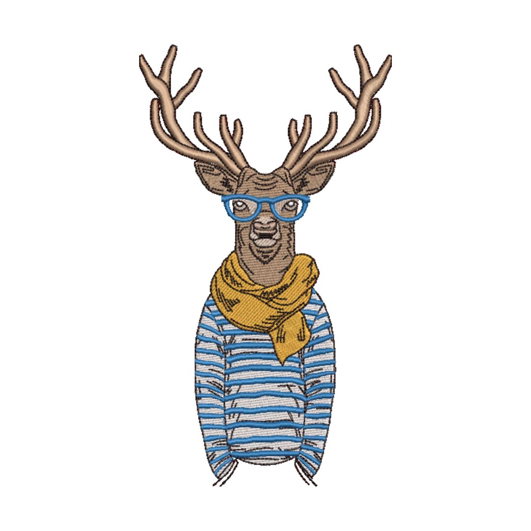 Machine Embroidery Design Stylish Deer Humanized With Sweater and Scarf ...