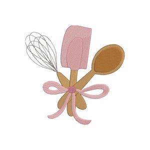 Machine Embroidery Design - "cooking Utensils With Satin Bow" - Etsy