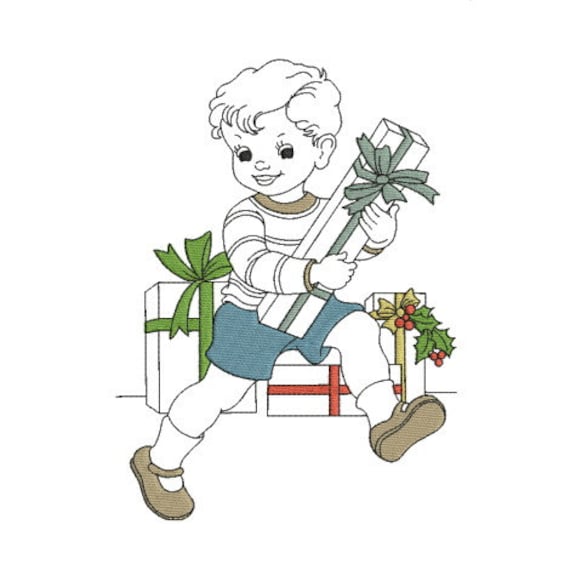 Embroidery Design Machine Vintage Little Boy and His Christmas | Etsy