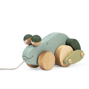 Eco-friendly Wooden Pull Toy Frog, Handmade & Hand Painted for Play and ...