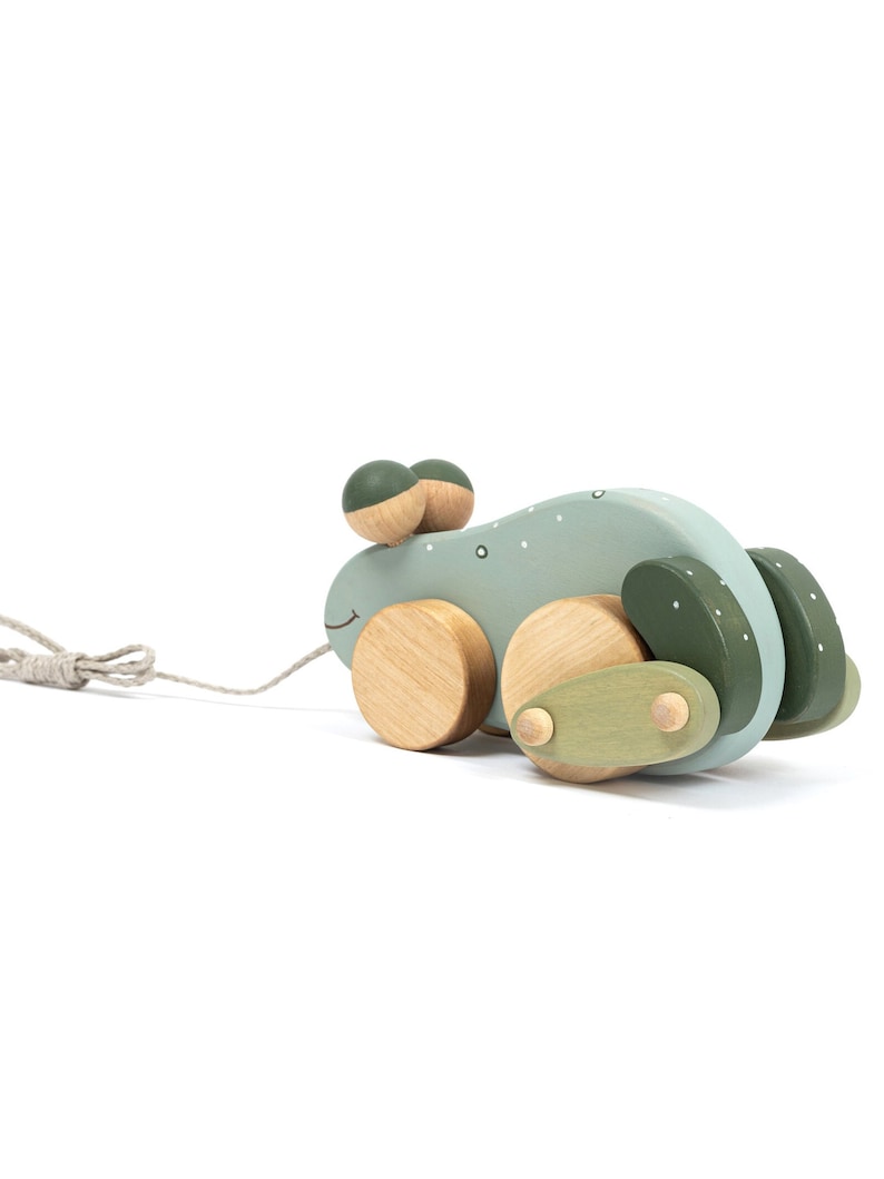 Eco-friendly Wooden Pull Toy Frog, Handmade & Hand Painted for Play and ...