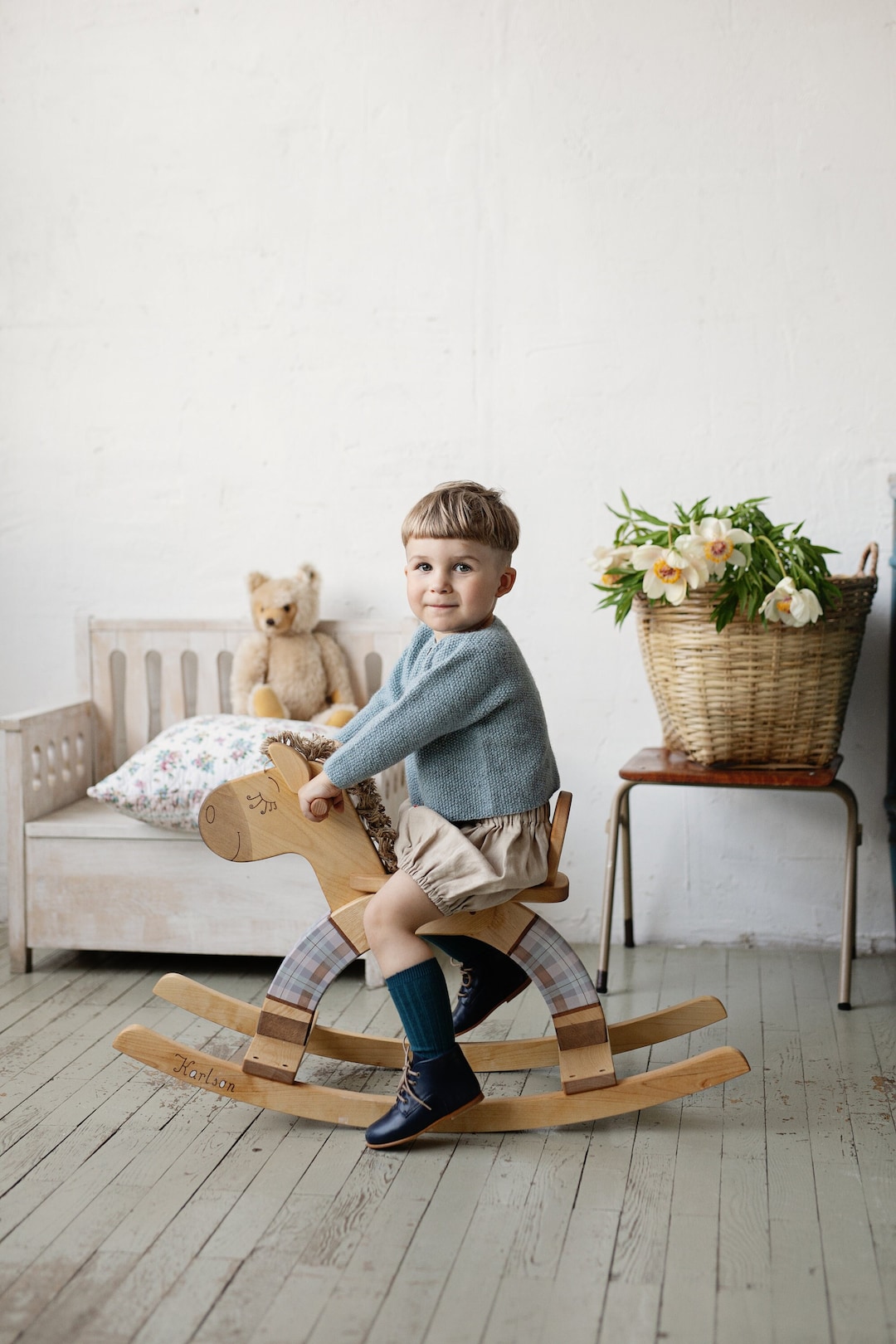 Personalized Handmade Wooden Rocking Horse, Unique Eco-friendly Wood ...