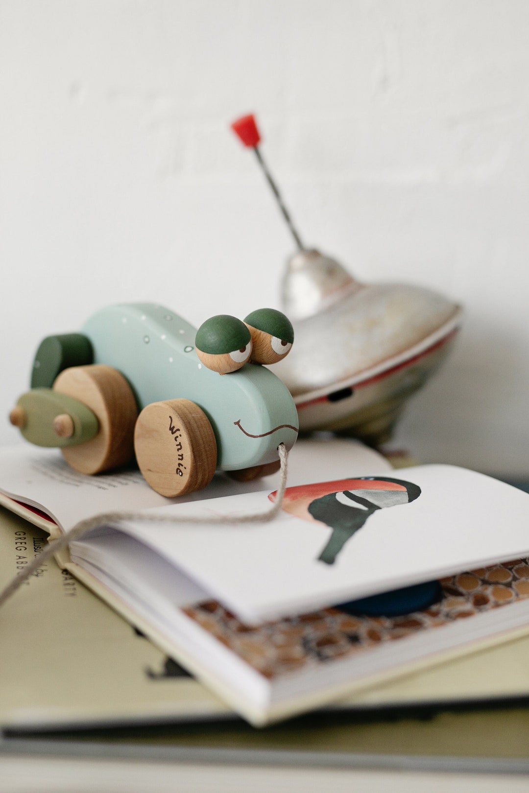 Eco-friendly Wooden Pull Toy Frog, Handmade & Hand Painted for Play and ...