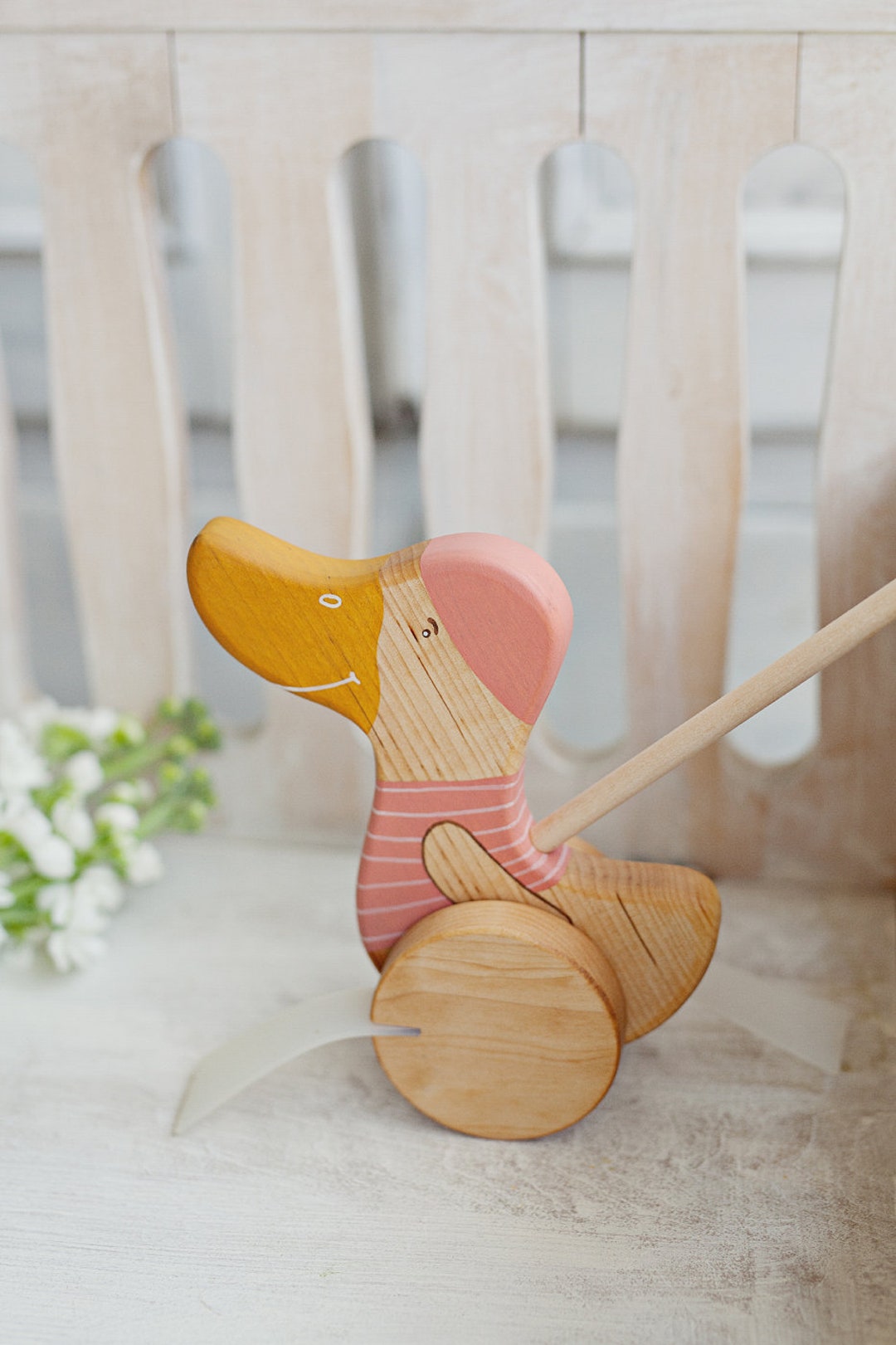 Pink Wooden Duck Push Toy: Toddler Gift - Etsy