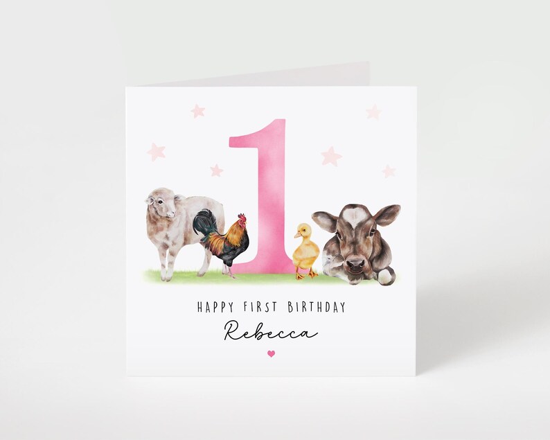1st Birthday Card for Girl, Personalised Card, 2nd, 3rd, Any Age, Farm ...