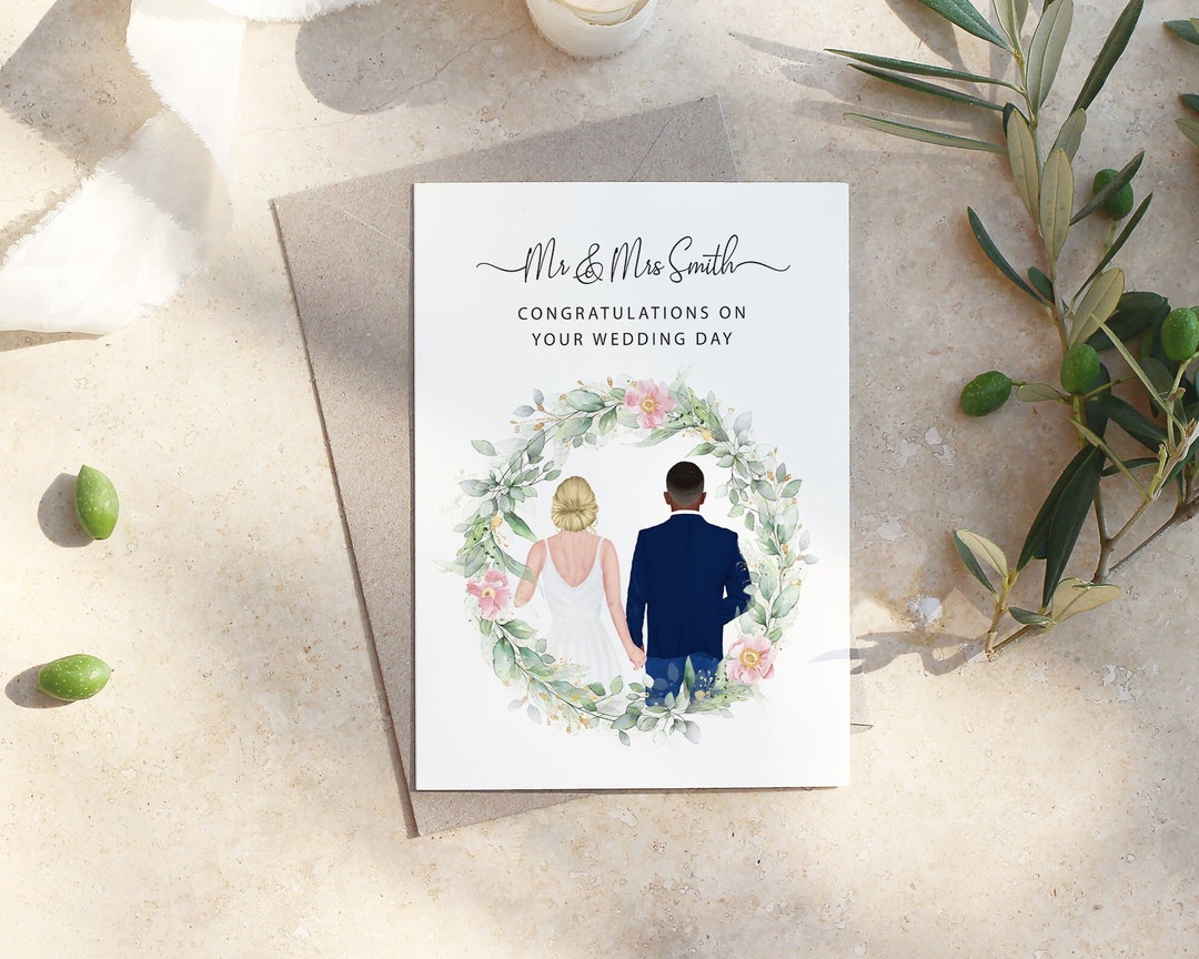Personalised Wedding Card, Portrait Wedding Card, Eucalyptus Wedding ...