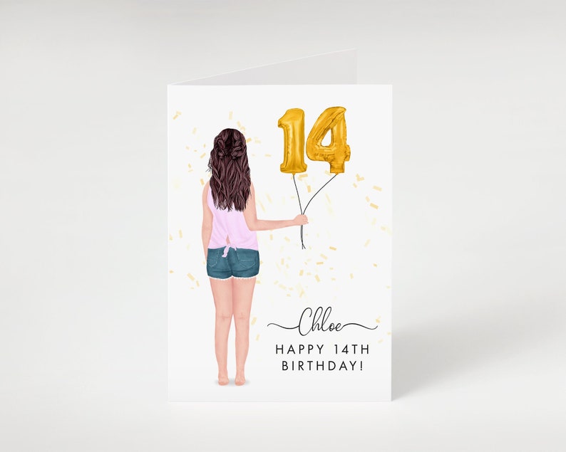14th Birthday Card, Girl 14 Birthday, Portrait Birthday Card, Teenage ...