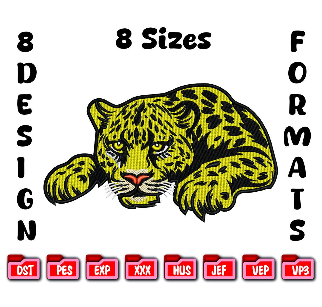 Leopard Embroidery Design, Big Cat Machine Embroidery File, 8 Sizes & 8 ...