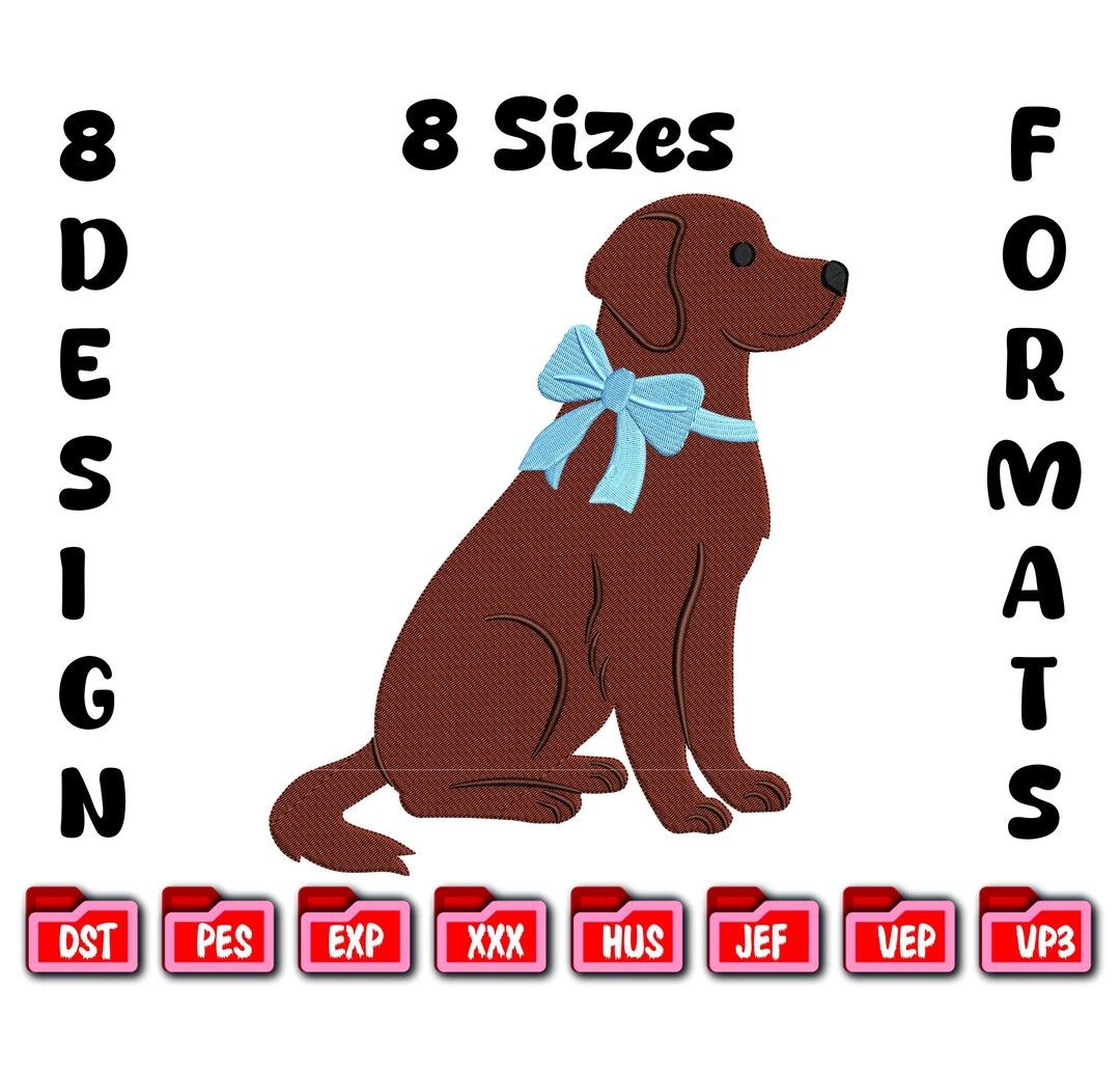 Chocolate Labrador Embroidery Design – Dog With Blue Bow (digital File ...