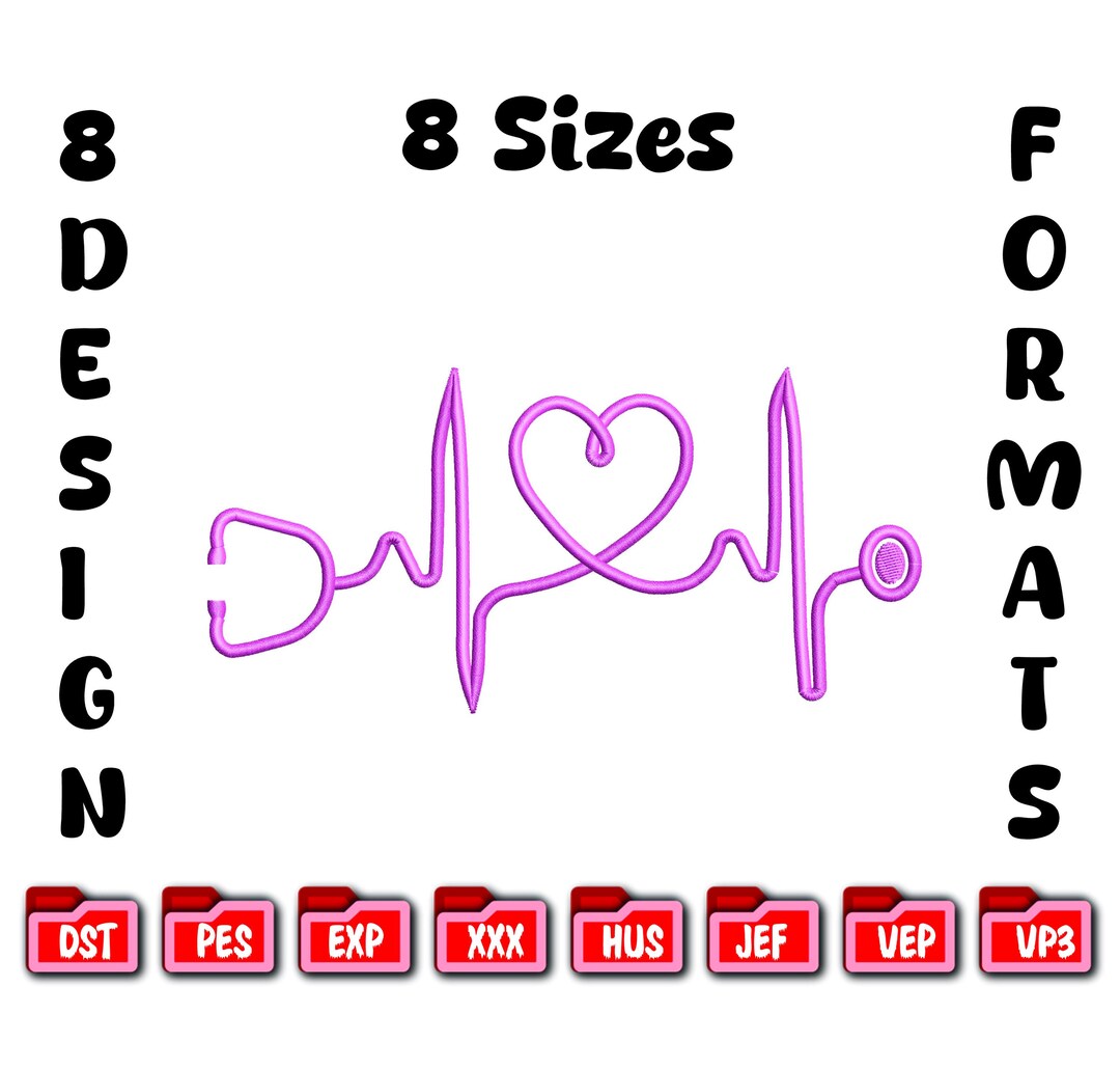 Nurse Heartbeat Stethoscope Embroidery, Medical Line Art Machine Stitch ...