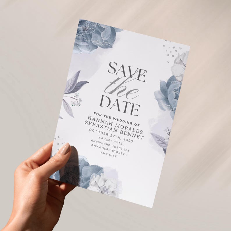 Blue Floral Wedding Invitation | Elegant Wedding Invite Template ...