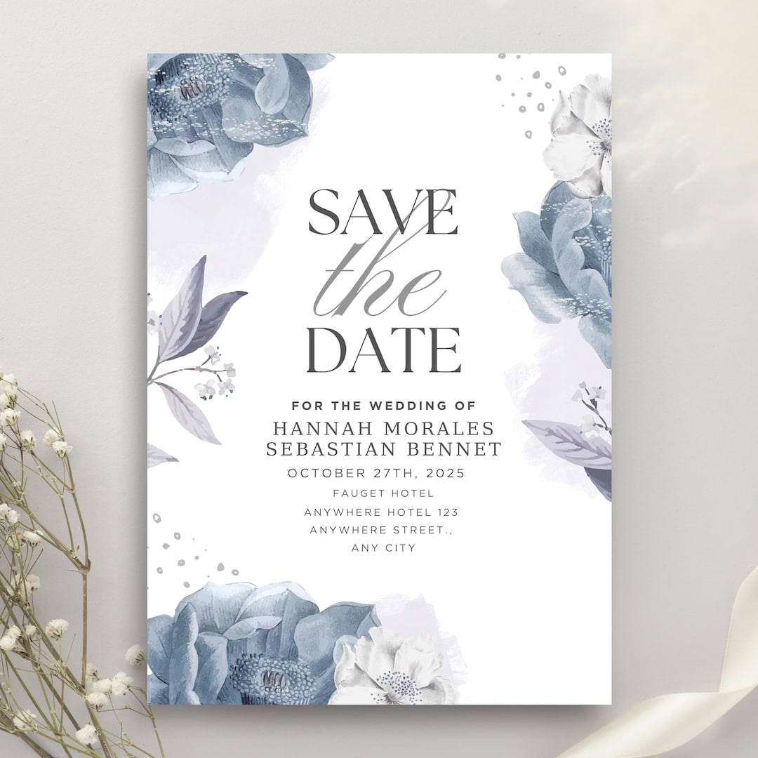 Blue Floral Wedding Invitation | Elegant Wedding Invite Template ...