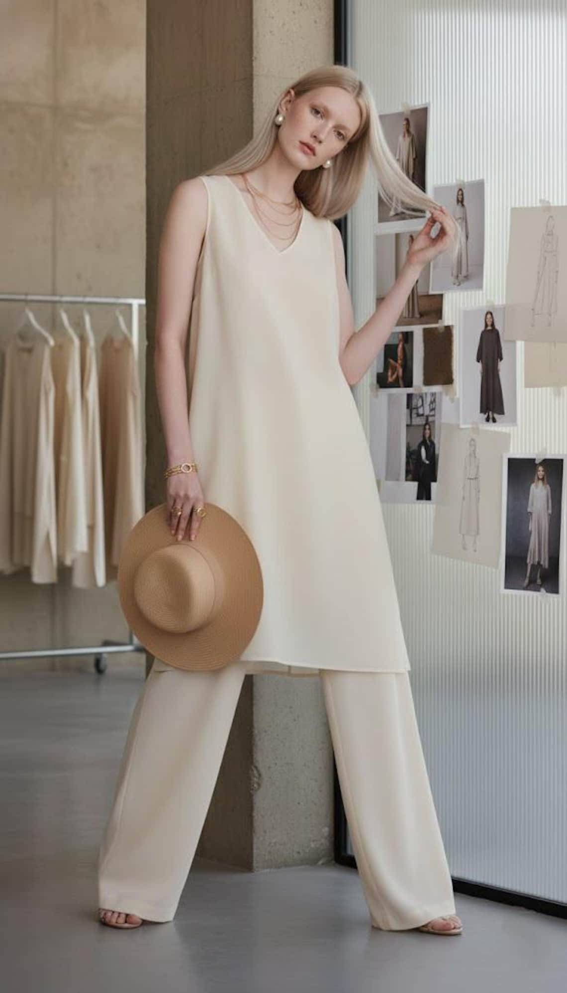 Linen Two Piece Set for Women - Washed Linen Tunic and Wide Leg Pants ...