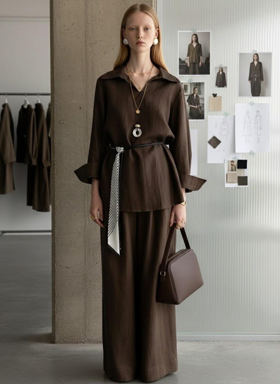 Linen Two Piece Set, Linen Matching Set Brown Linen Suit, Wide Leg ...