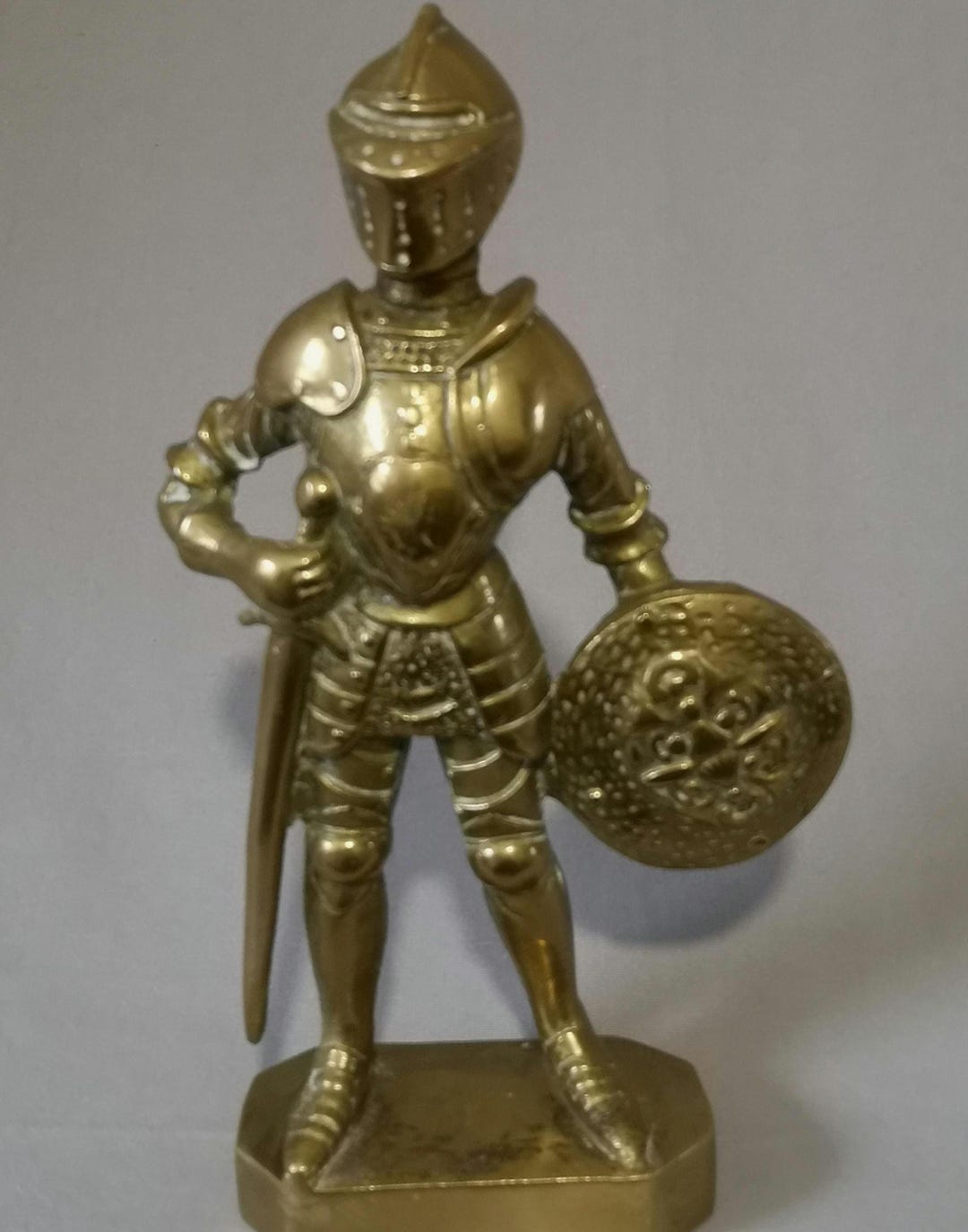 Vintage Solid Brass Knight Statue – Medieval Armor Figurine – Heavy 4kg ...
