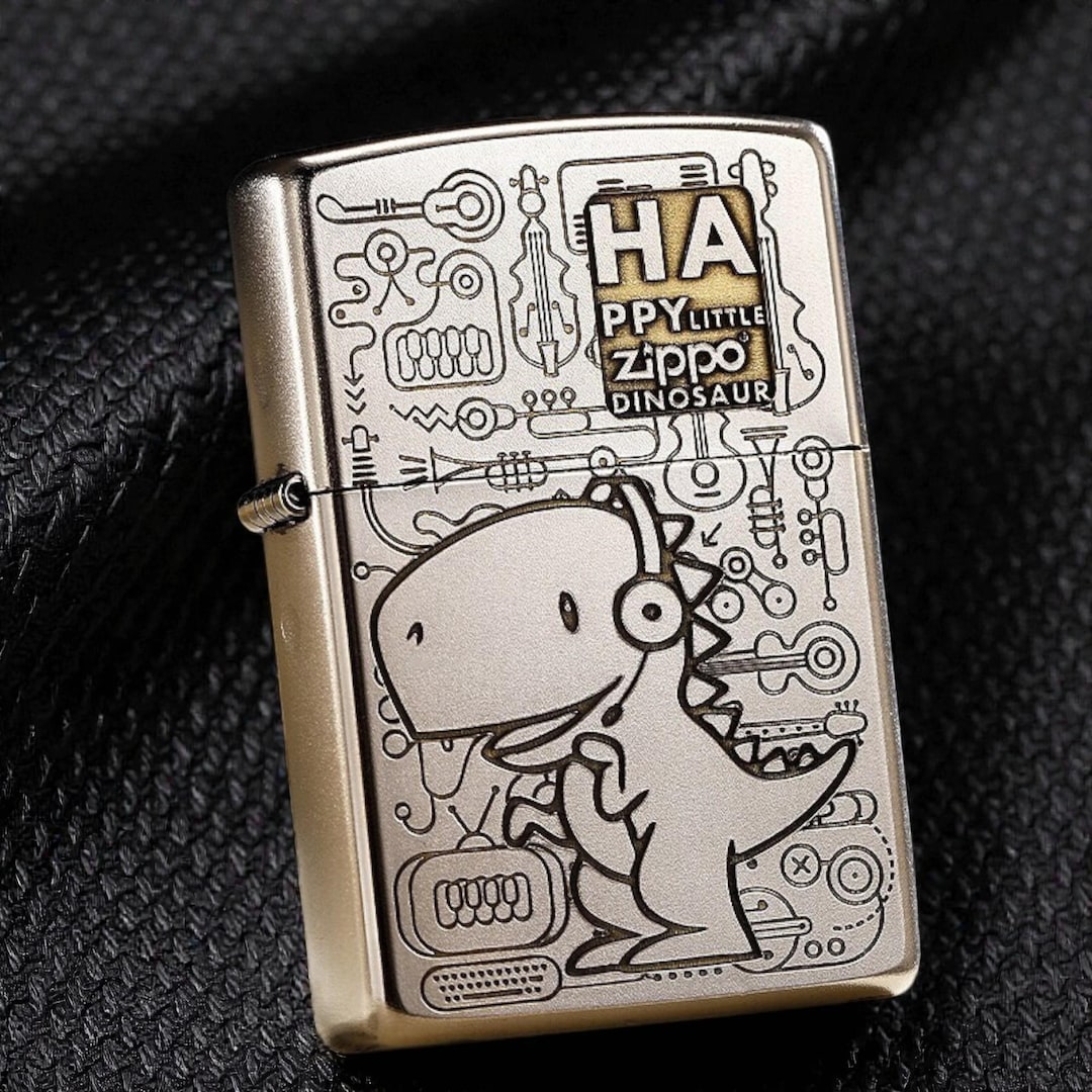 Zippo Lighter Cute Dinosaur Design – Engraved Metal Zippo, Windproof ...