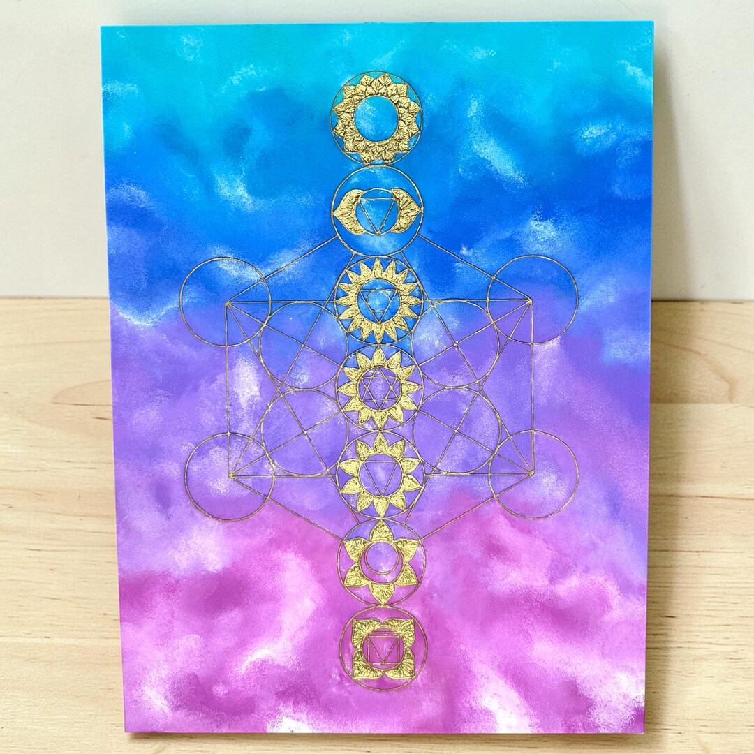 Wall Art Metatrons Cube Chakra System, Mandala Handmade Gold Leaf ...