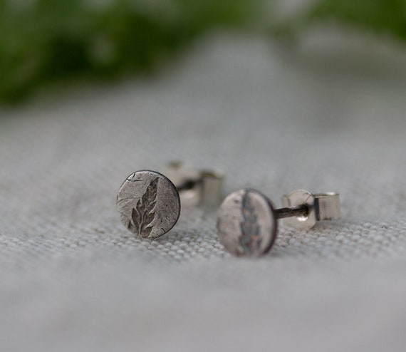 Silver Fern Pattern Tiny Studs Recycled Silver Earrings Mini - Etsy