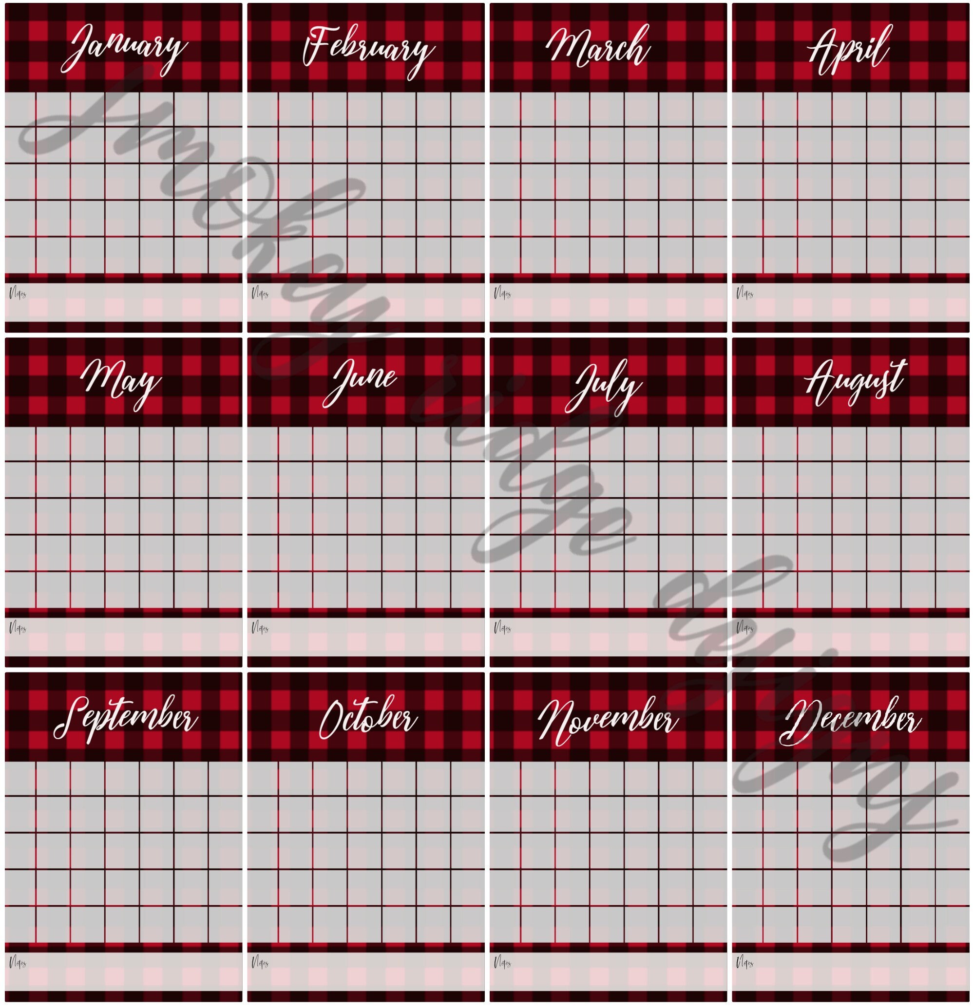 Buffalo Check RED Calendar Printable L Desk Calendar, Wall Calendar ...
