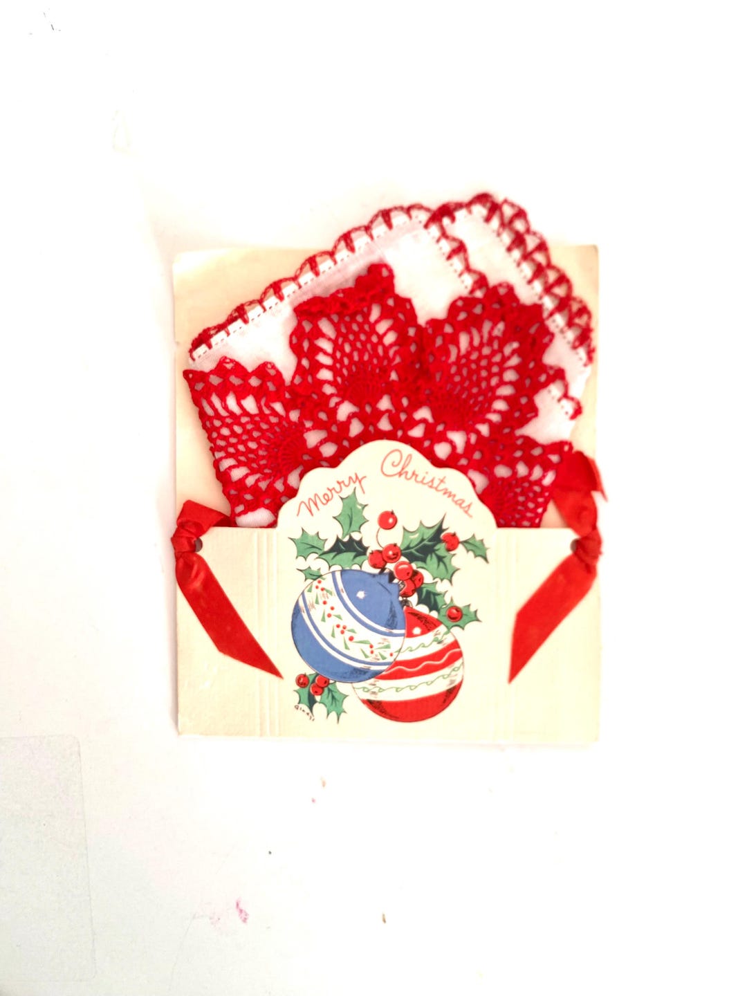Vintage Christmas Hanky Card With Butterfly Crocheted - Etsy