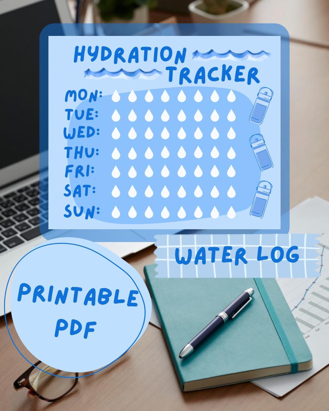 Cute Weekly Water Tracker Printable, Hydration Tracker Planner Insert ...