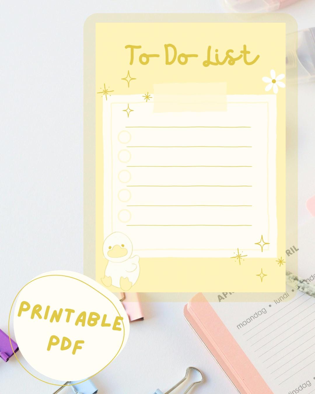 Pastel Cute Aesthetic Yellow Duck To-do List, Task List Printable ...