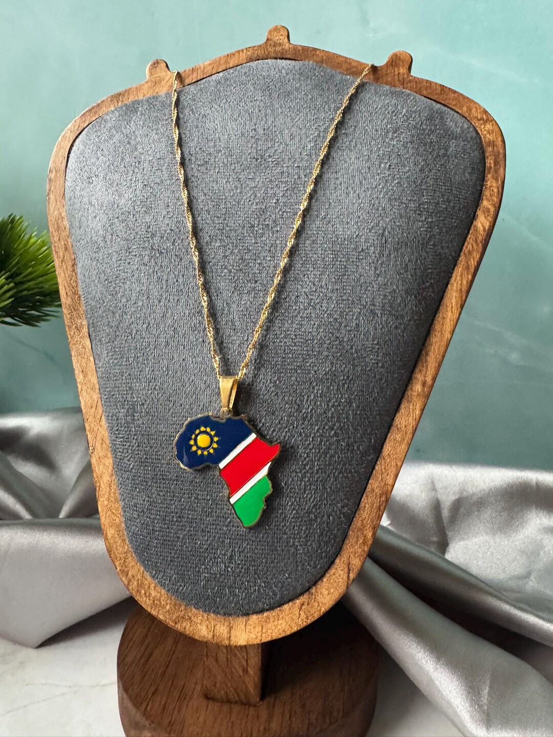 14K Gold Plated Africa Map Outline Charm, Namibia Flag Charm, for ...