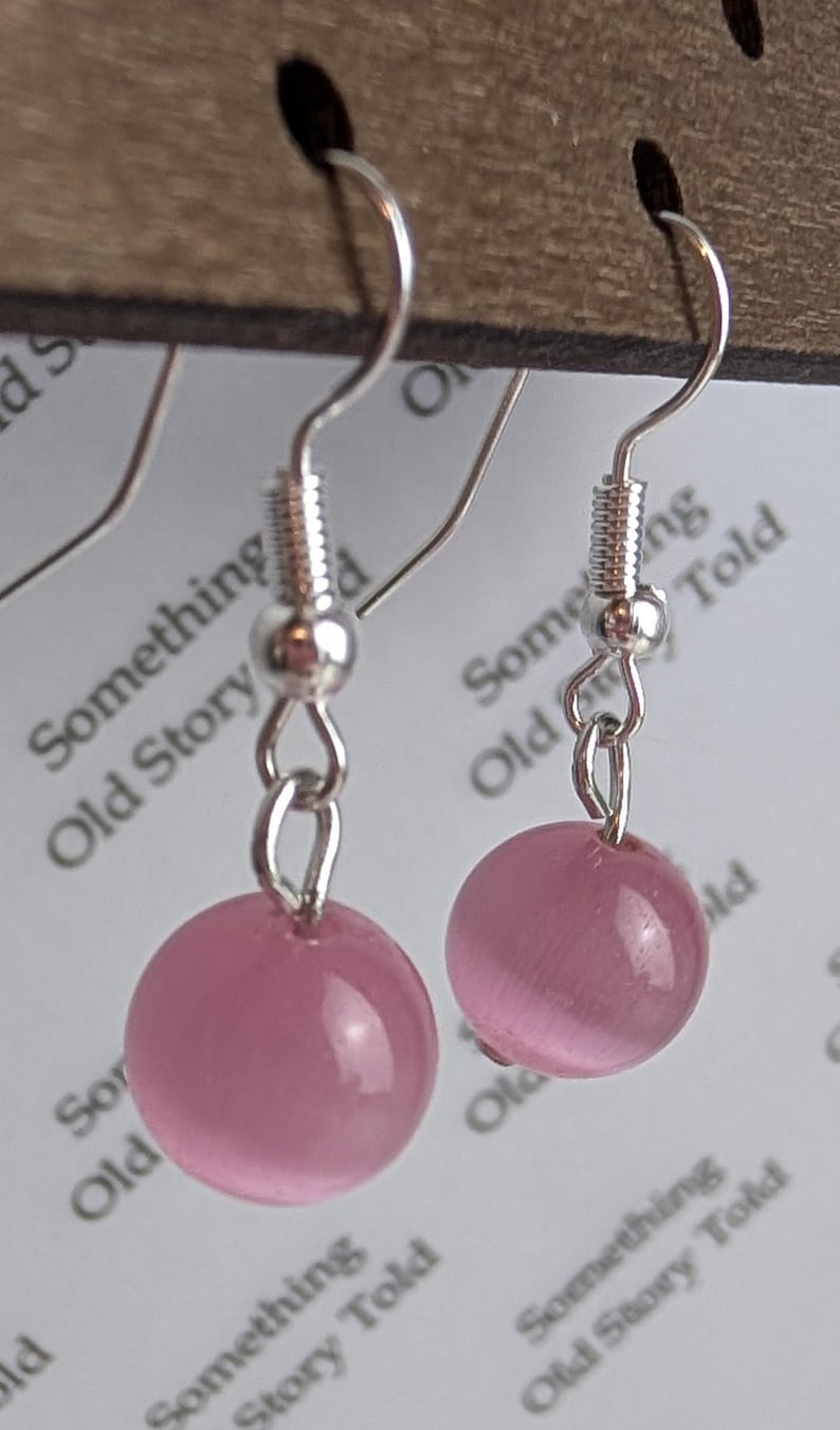 Pastel Pink Chatoyant Glass Orb Earrings, Silver French Hooks, Retro ...