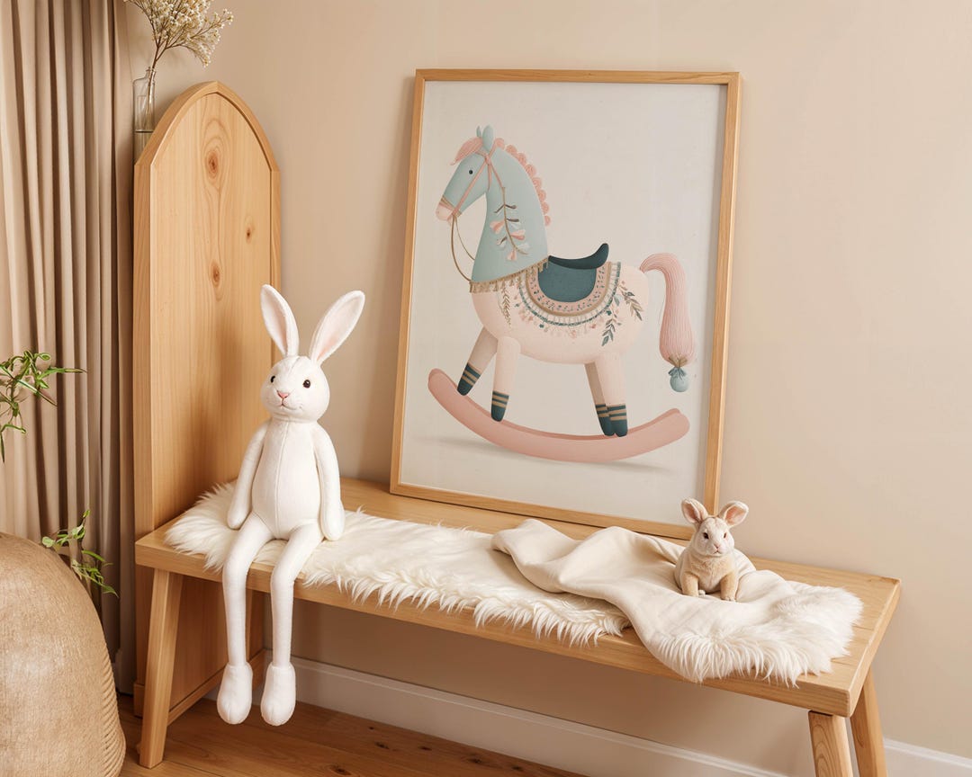 Vintage Rocking Horse Poster – Eclectic Nursery Print for Children's ...