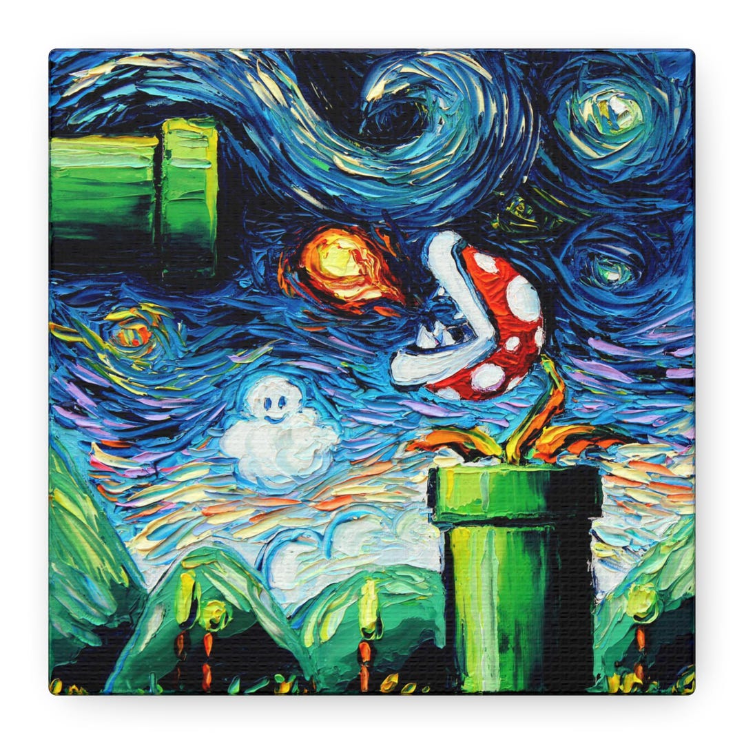 Starry Night Mario Van Gogh Style Modern Wall Art Canvas Ready to Hang ...