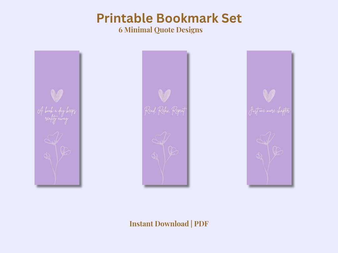 Minimalist Quote Bookmark Set | Reader Gift (PDF Download - Etsy