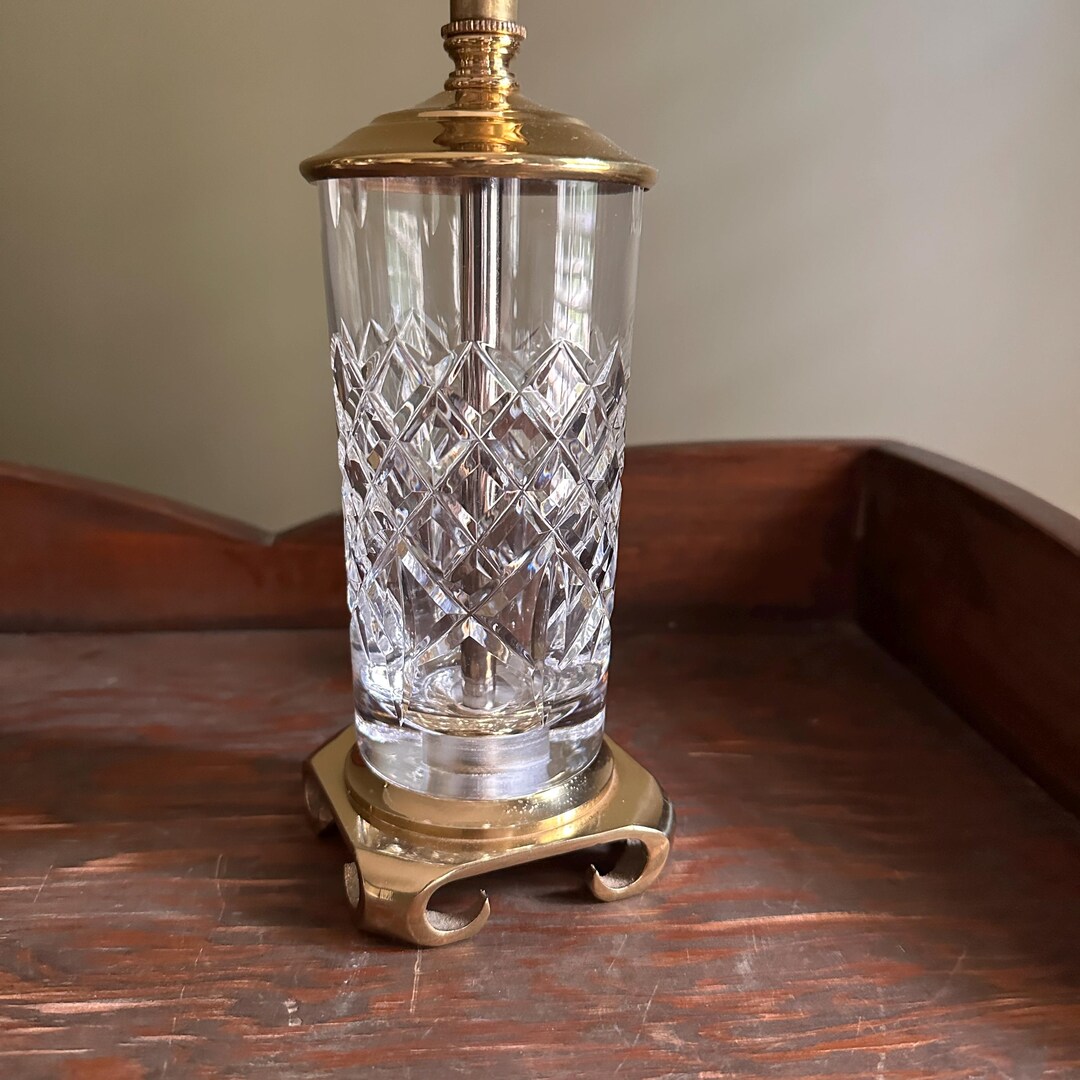 Vintage Crystal Table Lamp Brass Base Cut Glass Traditional Accent ...