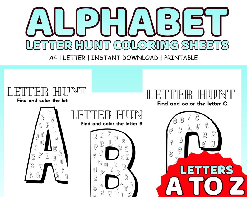 Letter Hunt Coloring | Alphabet Learning Activity | Preschool Letter ...