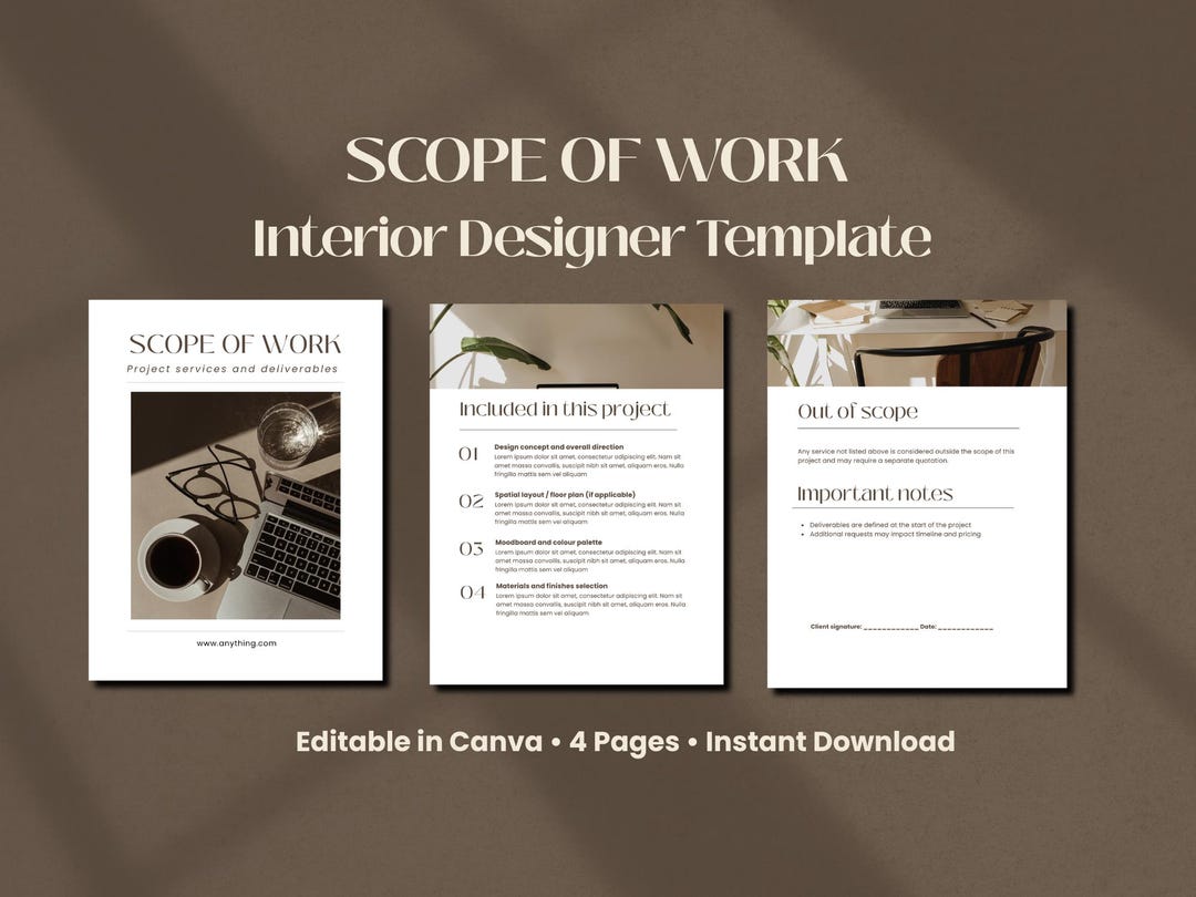 Interior Design Scope of Work Template | Client Contract (canva ...