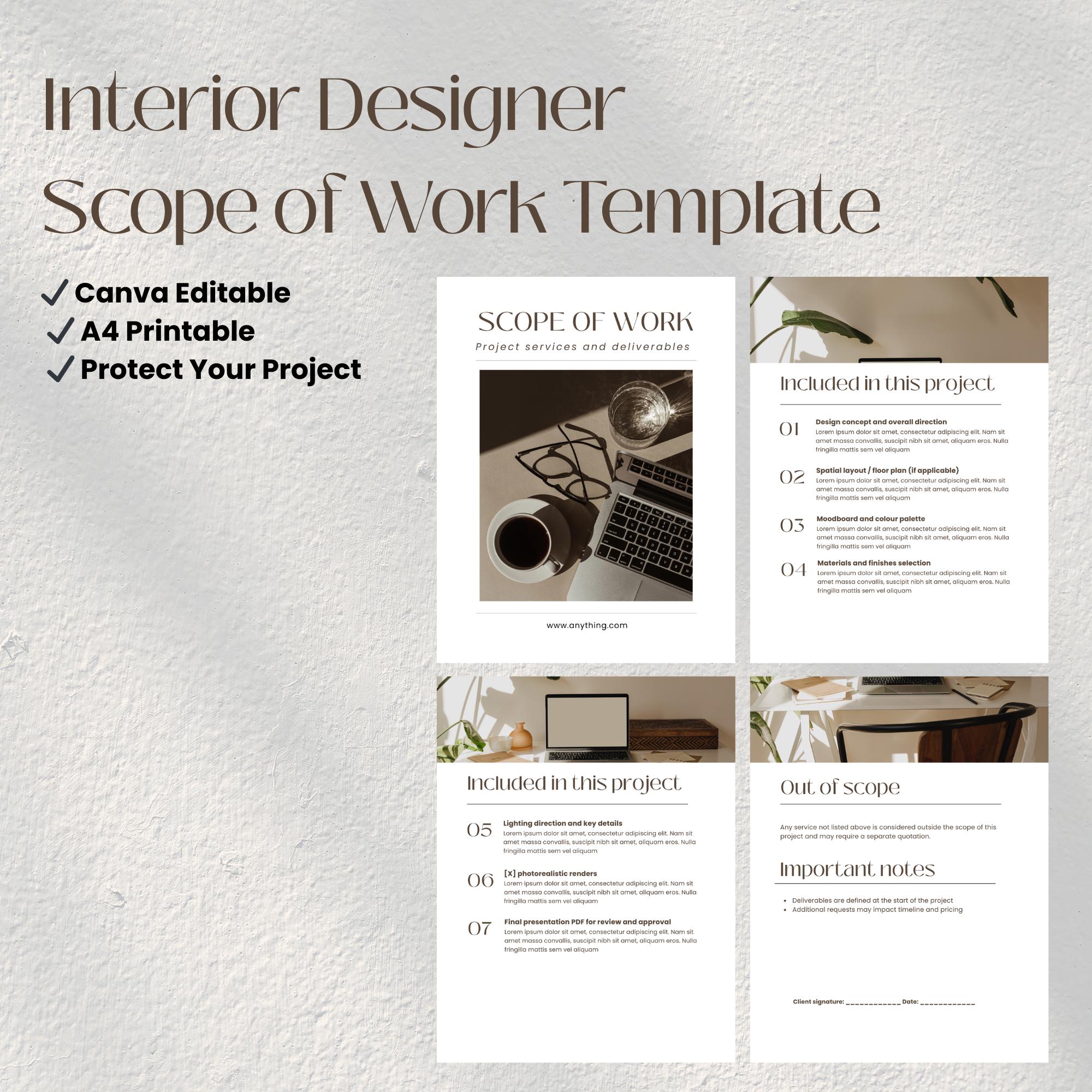 Interior Design Scope of Work Template | Client Contract (canva ...