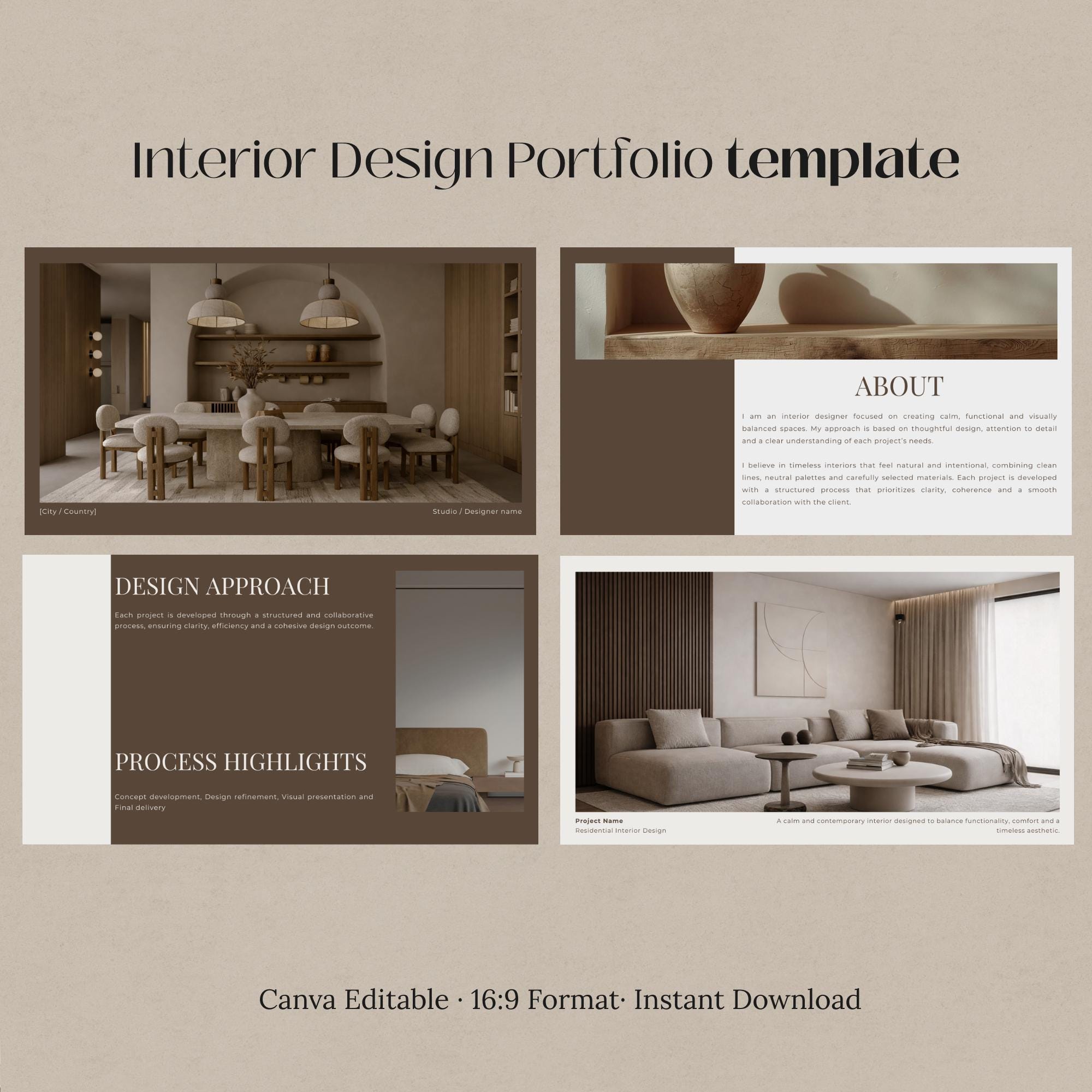 Interior Design Portfolio Template Canva | Minimalist Presentation ...