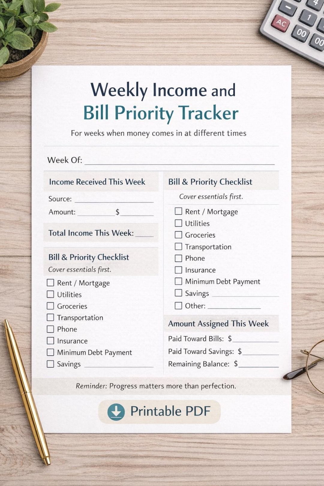 Weekly Income and Bill Priority Tracker Printable - Etsy