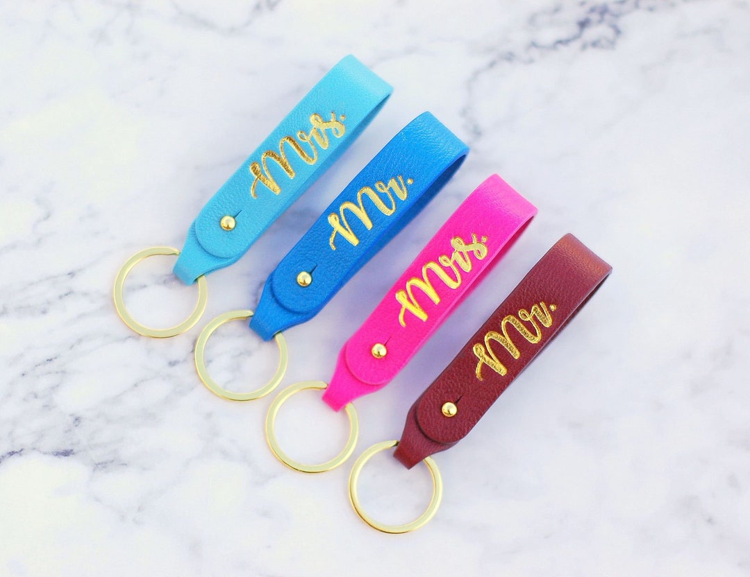 Set of 2 Mrs. and Mr. Leather Key Loop, Leather Keyfob Gift for Newly Married Couple - Etsy