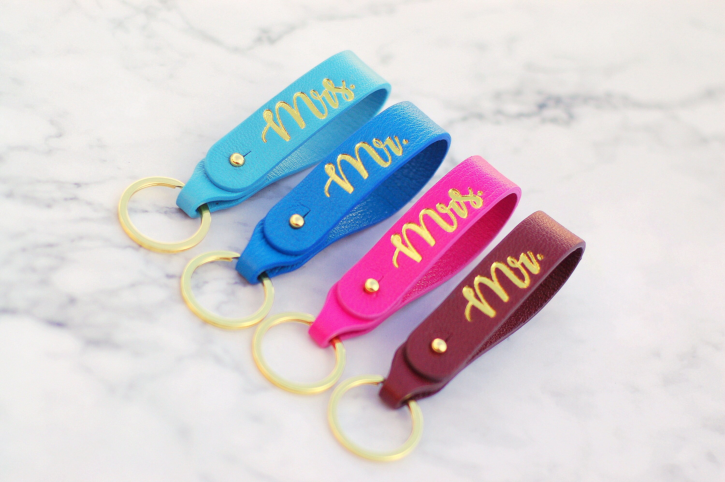 Set of 2 Mrs. and Mr. Leather Key Loop Customized Genuine | Etsy