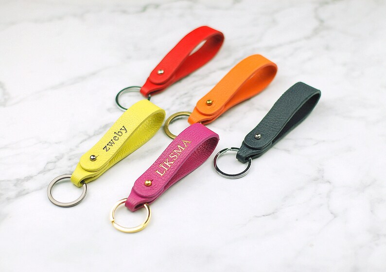 Personalised Colorful Leather Key Loop / Keychain With Embossed Name or ...