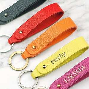 Personalised Colorful Leather Key Loop / Keychain With Embossed Name or ...