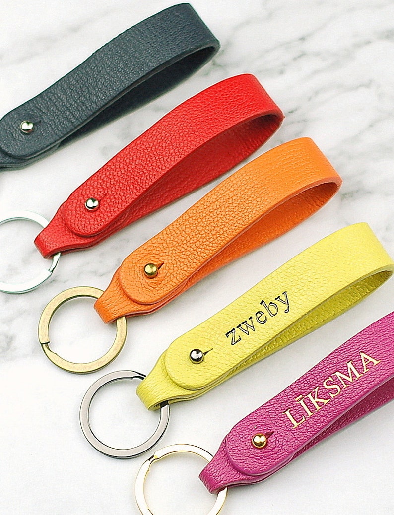 Personalised Colorful Leather Key loop / Keychain with | Etsy