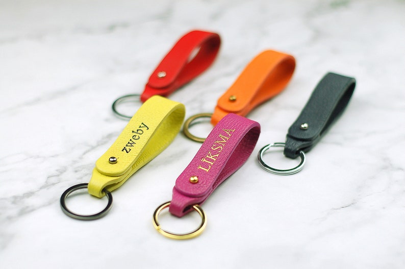Personalised Colorful Leather Key loop / Keychain with | Etsy