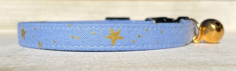 Periwinkle Gold Star Cat Collar With Bell Breakaway Clasp - Etsy