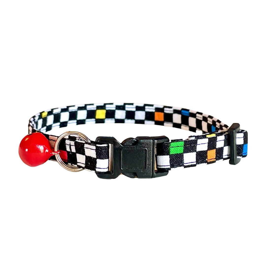 Checkered Cat Collar, "monaco" Turbo Speed Racer Black and White Check ...