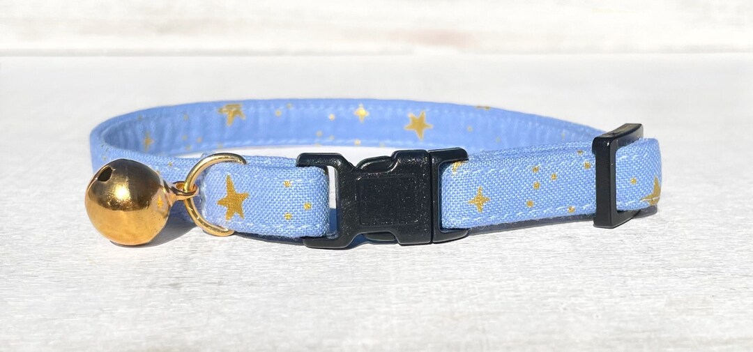 Periwinkle Gold Star Cat Collar With Bell, "moon Shadow" Breakaway ...