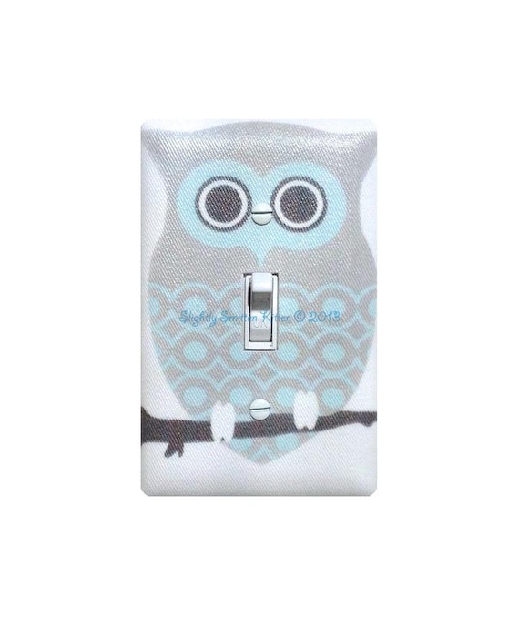 Items similar to Owl Light Switch Plate / Mist Blue Gray Owls Gender ...