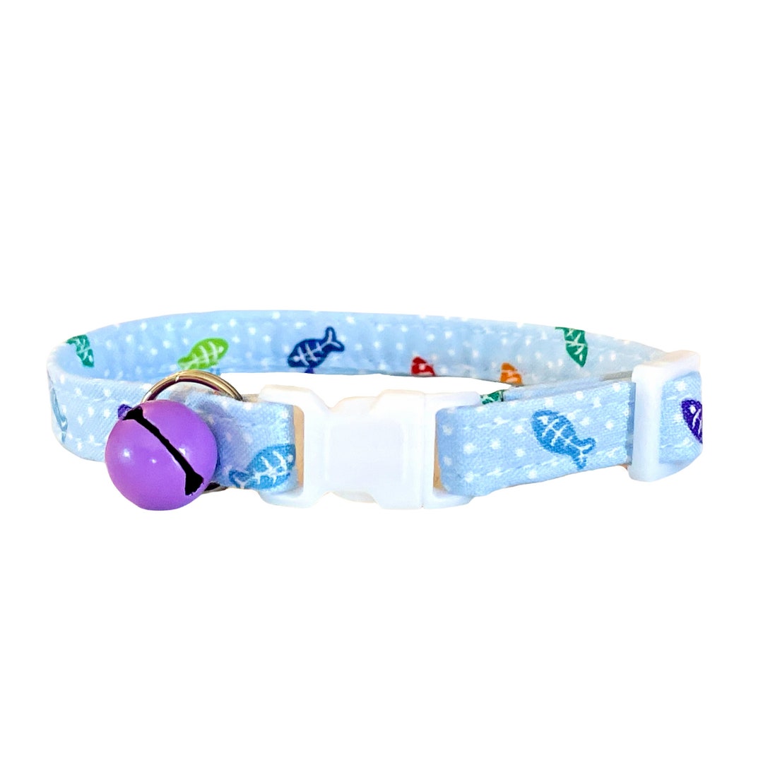 Fish Cat Collar Breakaway, "rainbow Fish -blue" Yellow Green Purple ...