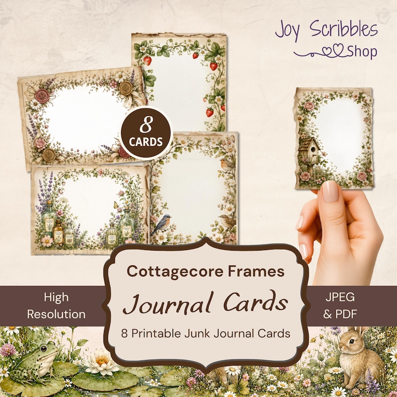 Printable Cottagecore Frames Cards, Printable Ephemera Cards, Vintage ...