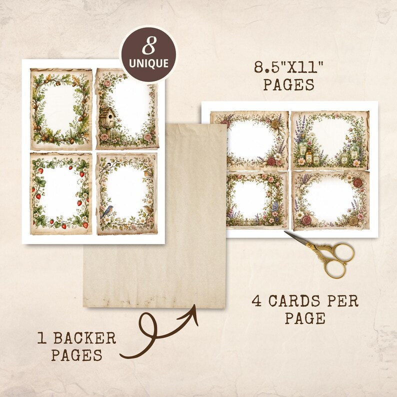 Printable Cottagecore Frames Cards, Printable Ephemera Cards, Vintage ...